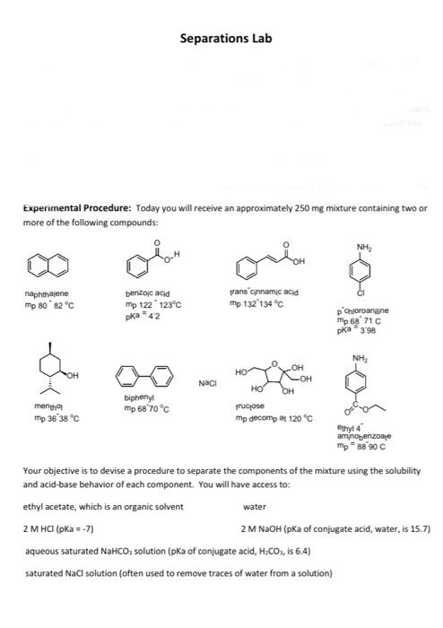 Solved Separations Lab Experimental Procedure: Today you | Chegg.com