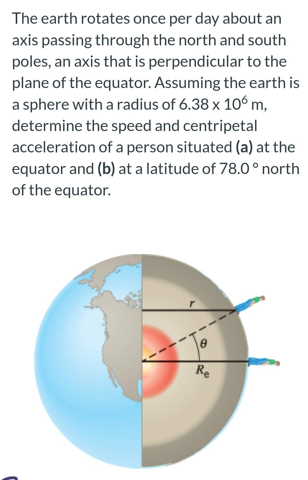 Solved The earth rotates once per day about an axis passing | Chegg.com