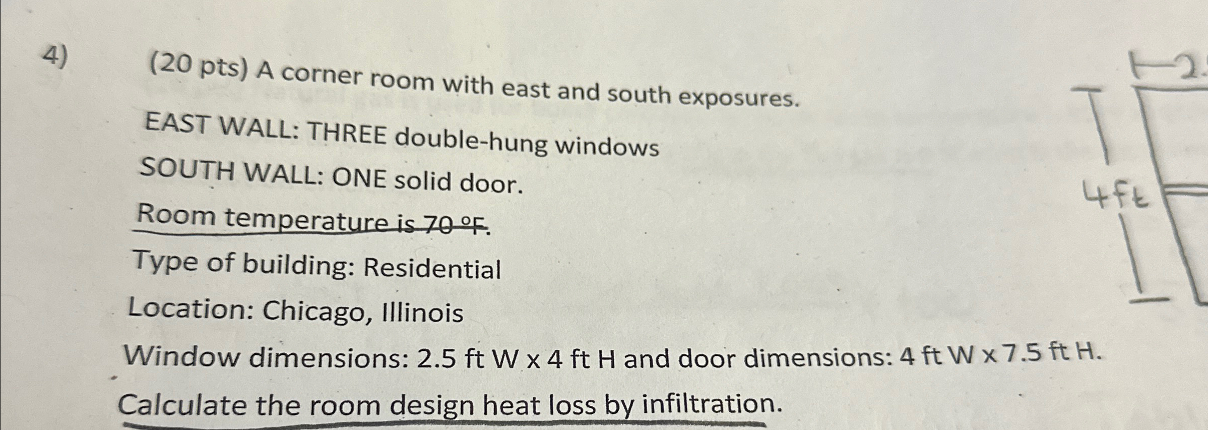 Solved (20 ﻿pts) ﻿A corner room with east and south | Chegg.com