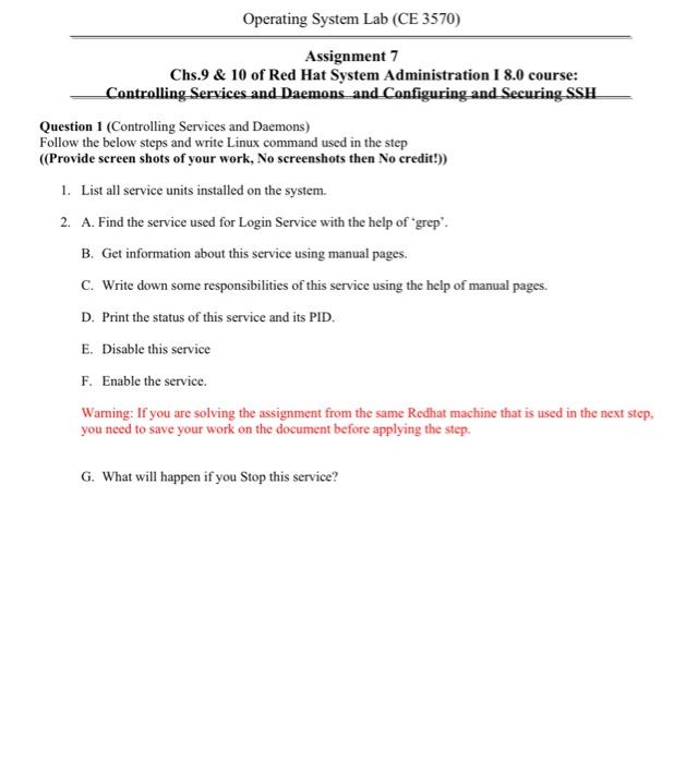 Solved Controlling Services and Daemons and Configuring and | Chegg.com