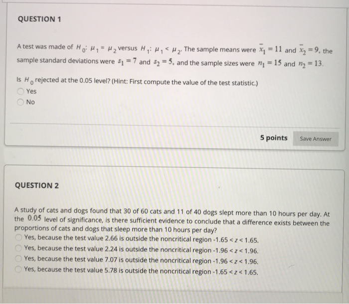 Solved QUESTION 1 A test was made of HOH, = H, versus H: M H | Chegg.com