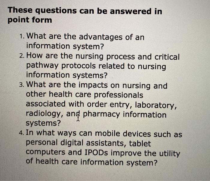 Solved These questions can be answered in point form 1. What | Chegg.com