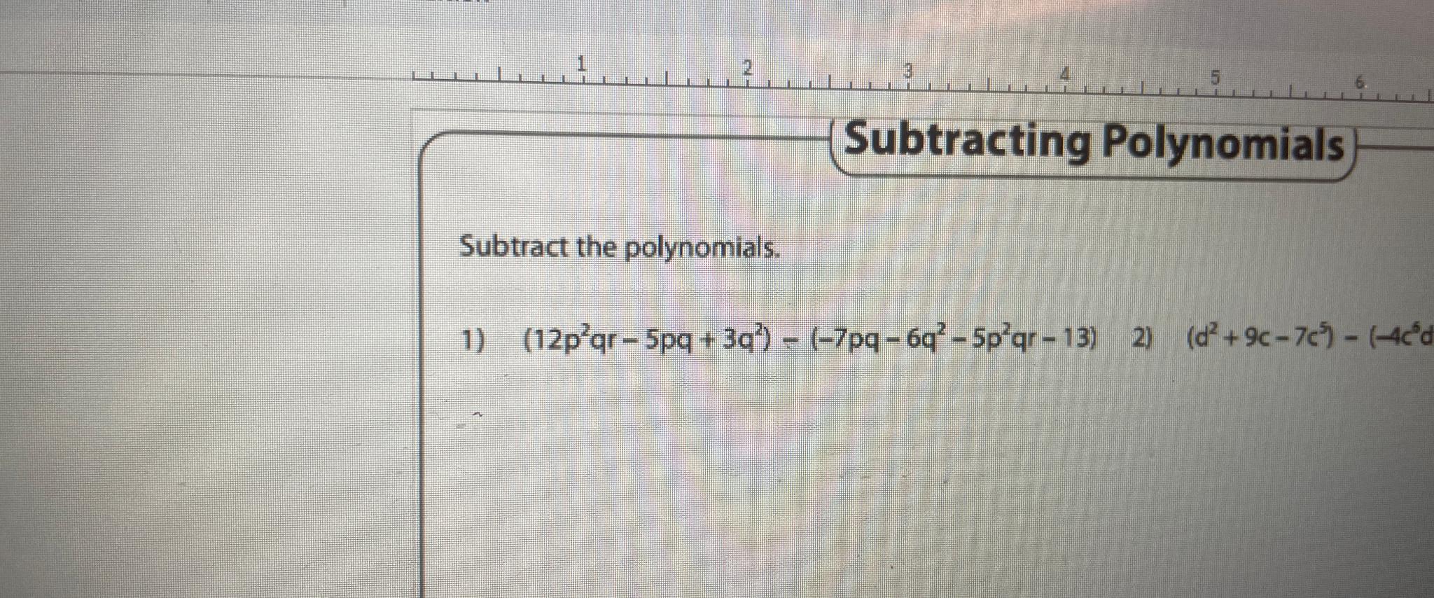 Solved Subtracting PolynomialsSubtract the | Chegg.com
