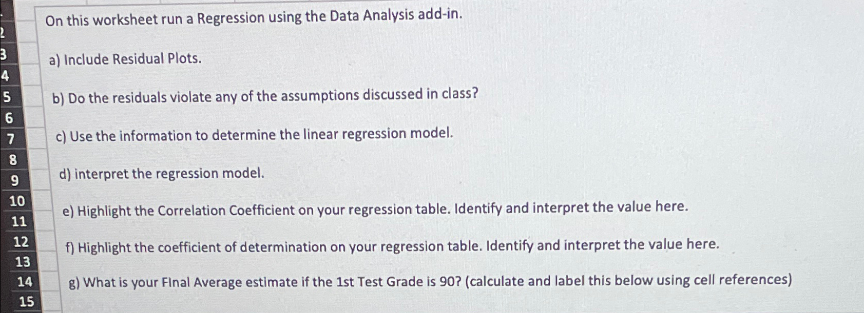 On this worksheet run a Regression using the Data | Chegg.com