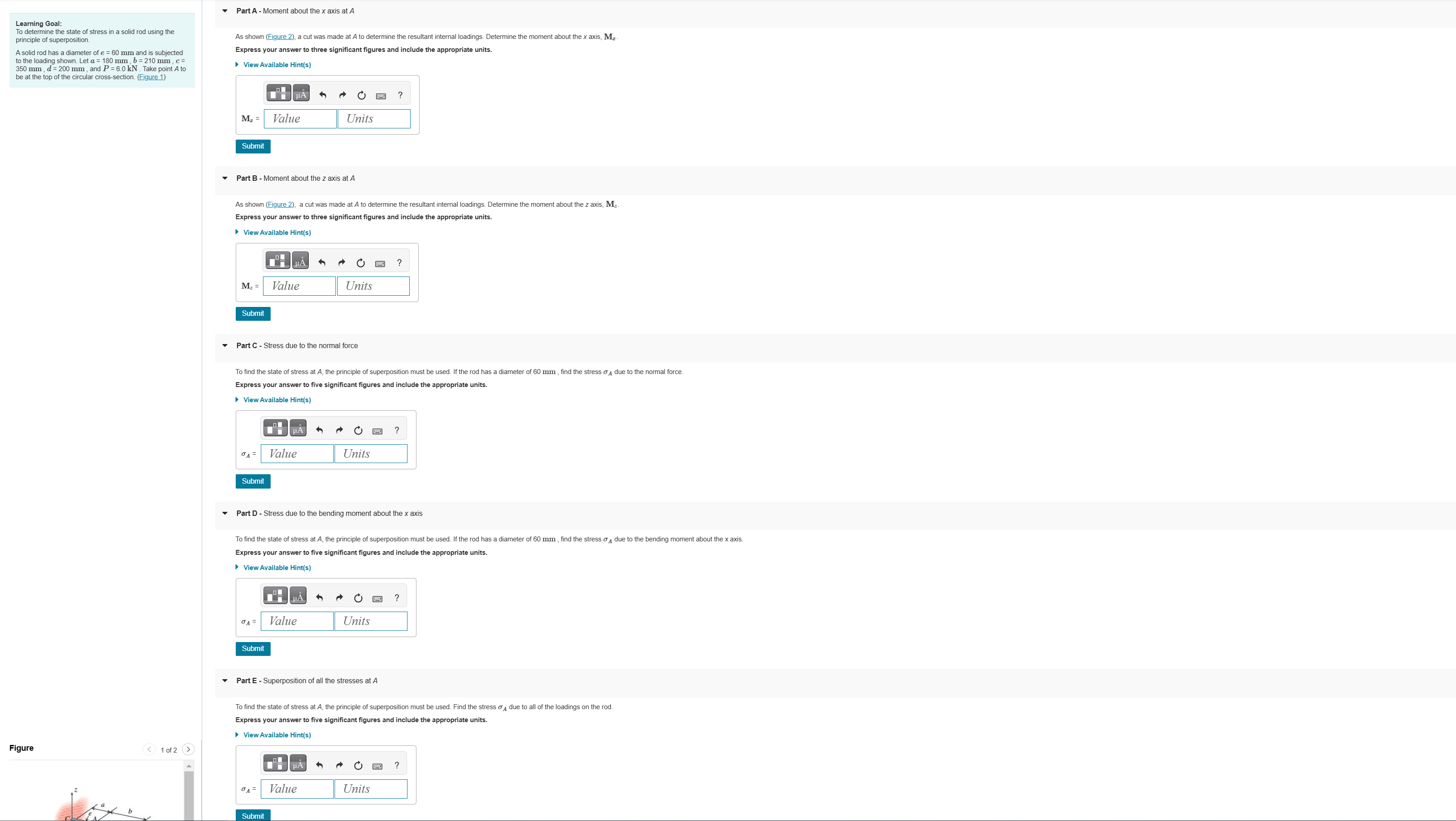Solved - ﻿Part A - ﻿Moment about the \( ﻿x \) ﻿axis at \( ﻿A | Chegg.com