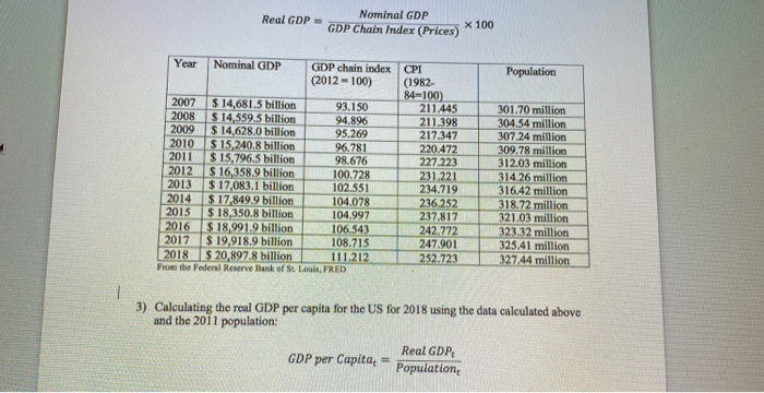 Solved Real GDP = Nominal GDP GDP Chain Index (Prices)*100 | Chegg.com