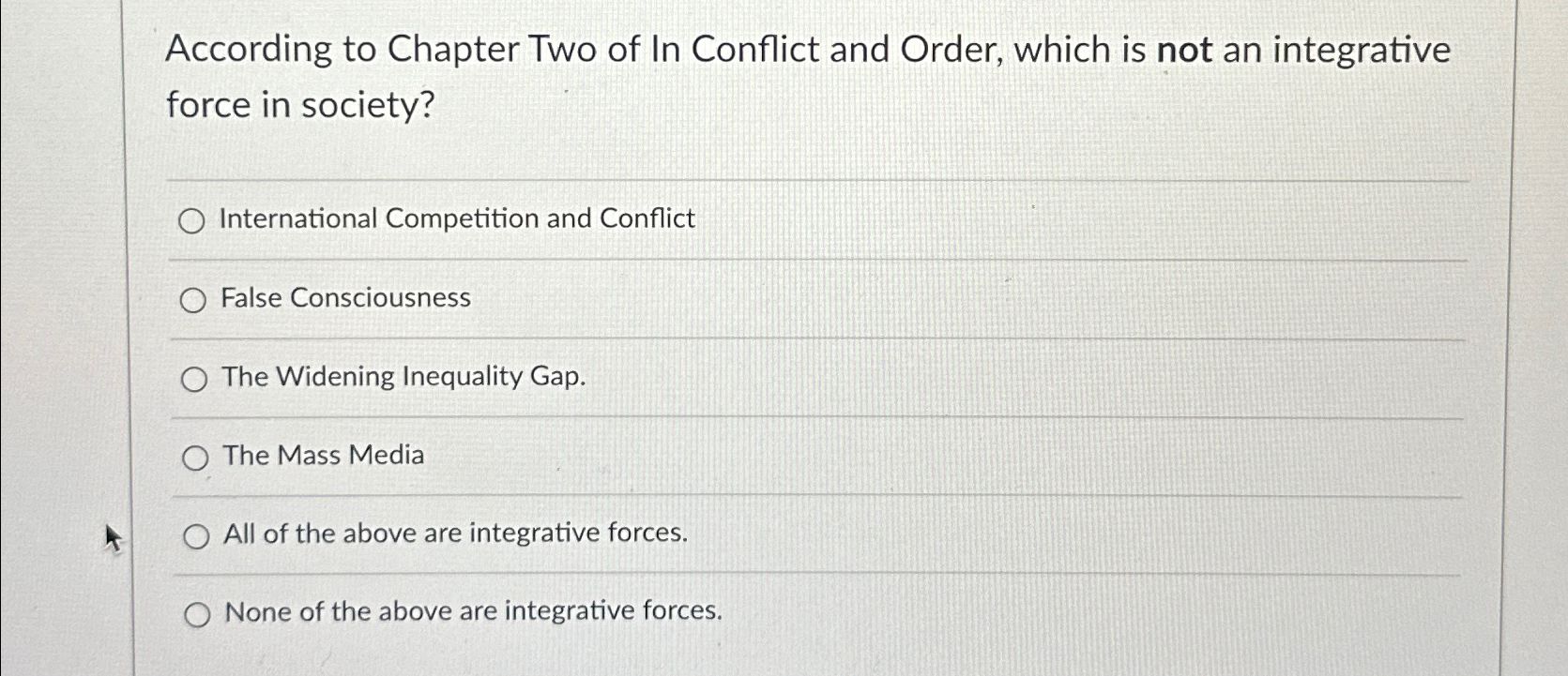 Solved According to Chapter Two of In Conflict and Order, | Chegg.com