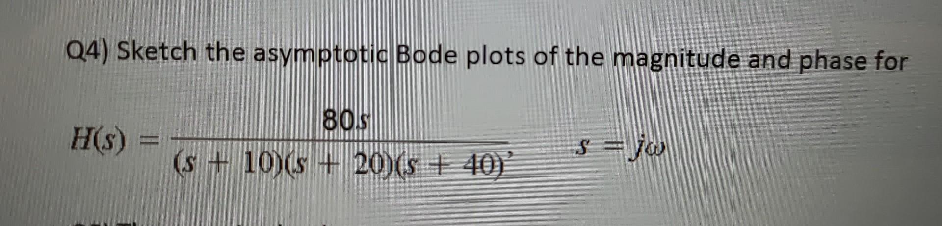 Solved Q4) Sketch the asymptotic Bode plots of the magnitude | Chegg.com