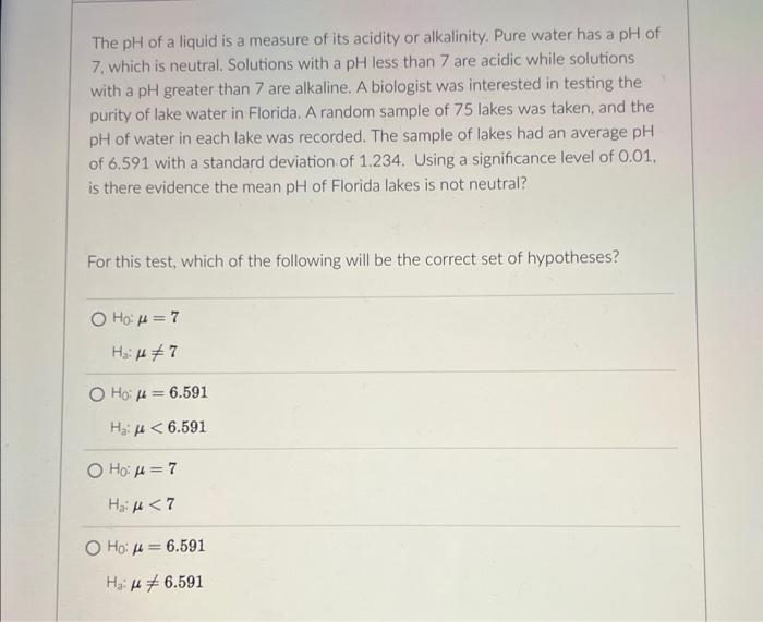 Solved The pH of a liquid is a measure of its acidity or | Chegg.com