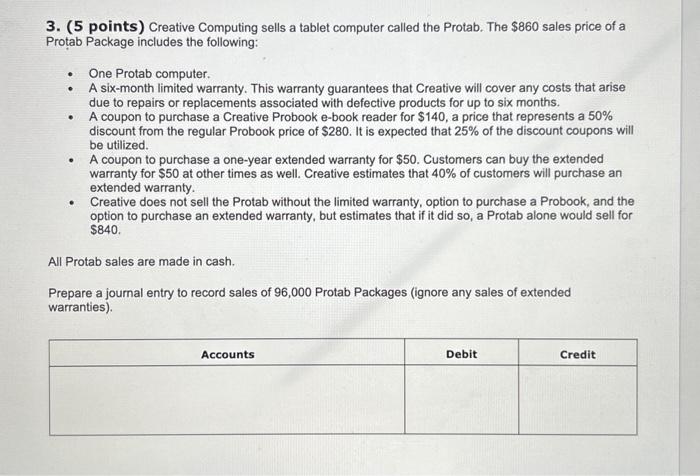 3. (5 points) Creative Computing sells a tablet | Chegg.com