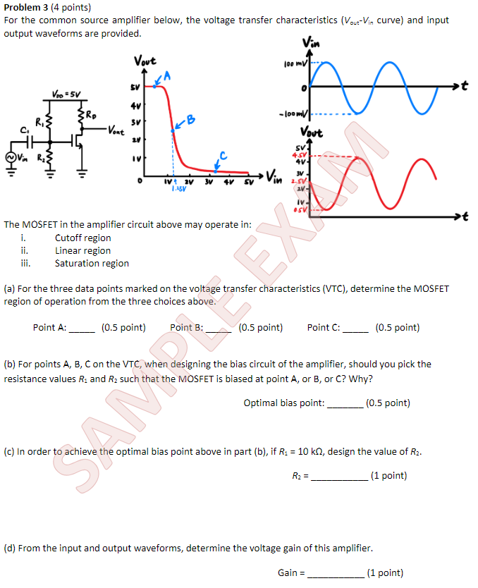 Solved Problem 3 (4 ﻿points)For the common source amplifier | Chegg.com