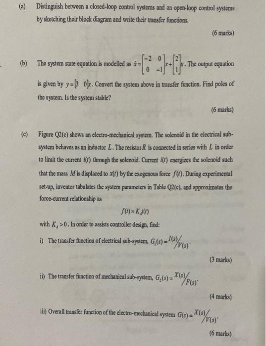 Solved (a) Distinguish between a closed-loop control systems | Chegg.com