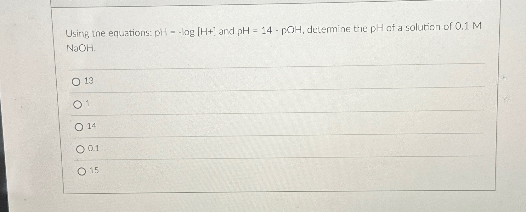 Solved Using the equations: pH=-log[H+] ﻿and pH=14-pOH, | Chegg.com