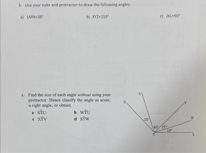 Solved 1- Name the shaded angle using three points notation, | Chegg.com