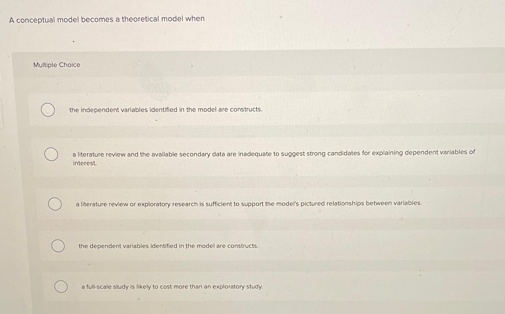 Solved A conceptual model becomes a theoretical model | Chegg.com