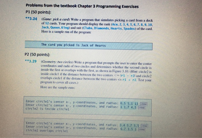 Solved Problems from the textbook Chapter 3 Programming | Chegg.com