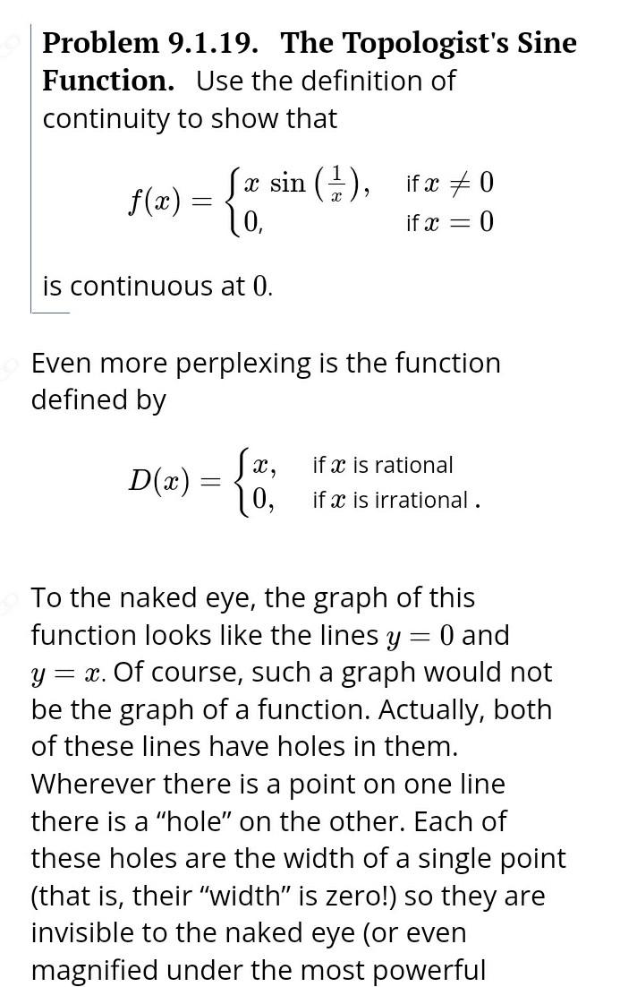 Solved Problem 9.1.19. The Topologist's Sine Function. Use | Chegg.com