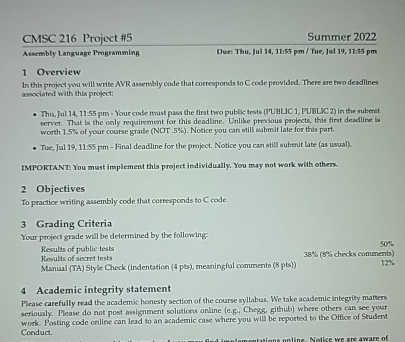 Solved CMSC 216 ﻿Project #5Summer 2022Assembly Language | Chegg.com