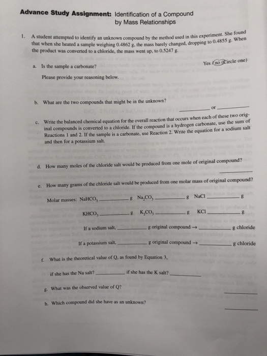 Solved Advance Study Assignment: Identification of a | Chegg.com
