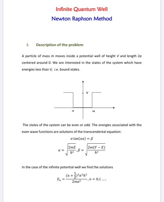 Solved Infinite Quantum Well Newton Raphson Method I. | Chegg.com