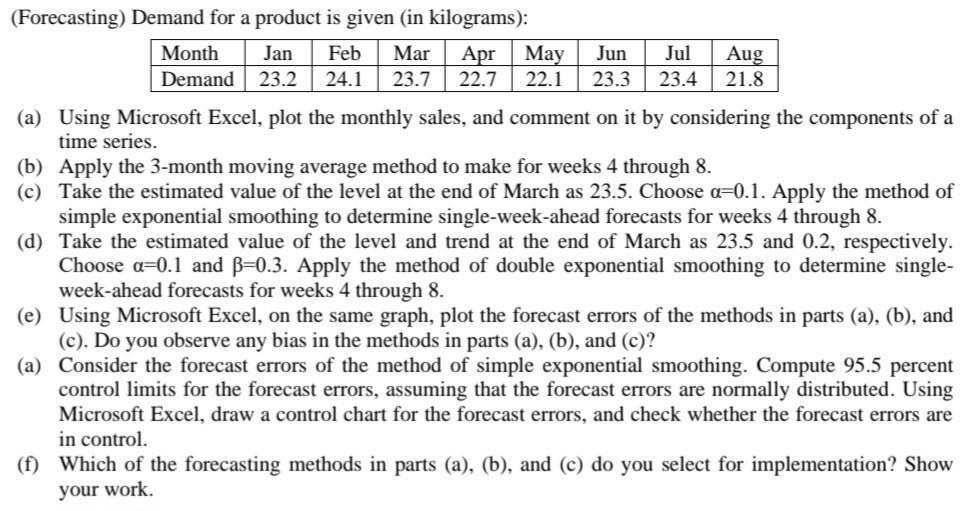 Solved (Forecasting) Demand for a product is given (in | Chegg.com