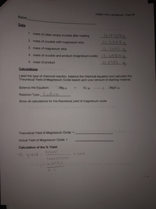 Solved how do i calculate the theoretical yield, actual | Chegg.com