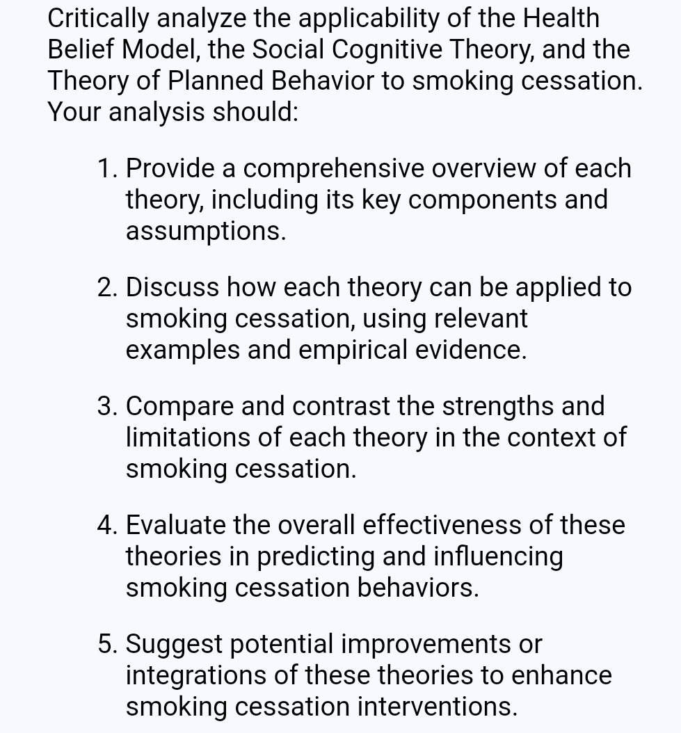 Solved Critically analyze the applicability of the Health | Chegg.com
