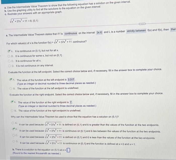 Solved a. Use the Intermediate Value Theorem to show that | Chegg.com
