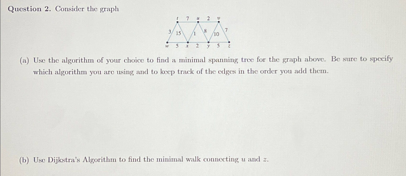 Solved Question 2. ﻿Consider the graph(a) ﻿Use the algorithm | Chegg.com