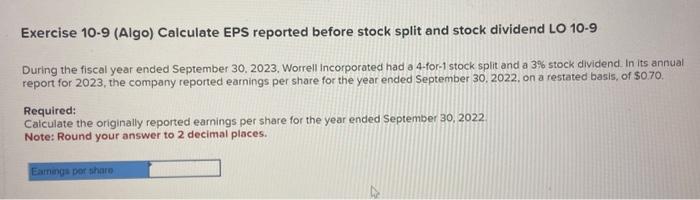 Solved Exercise 10-9 (Algo) Calculate EPS reported before | Chegg.com