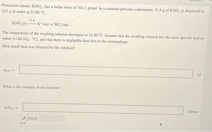 Solved - Potassium nitrate, KNO3, has a molar mass of 101.1 | Chegg.com