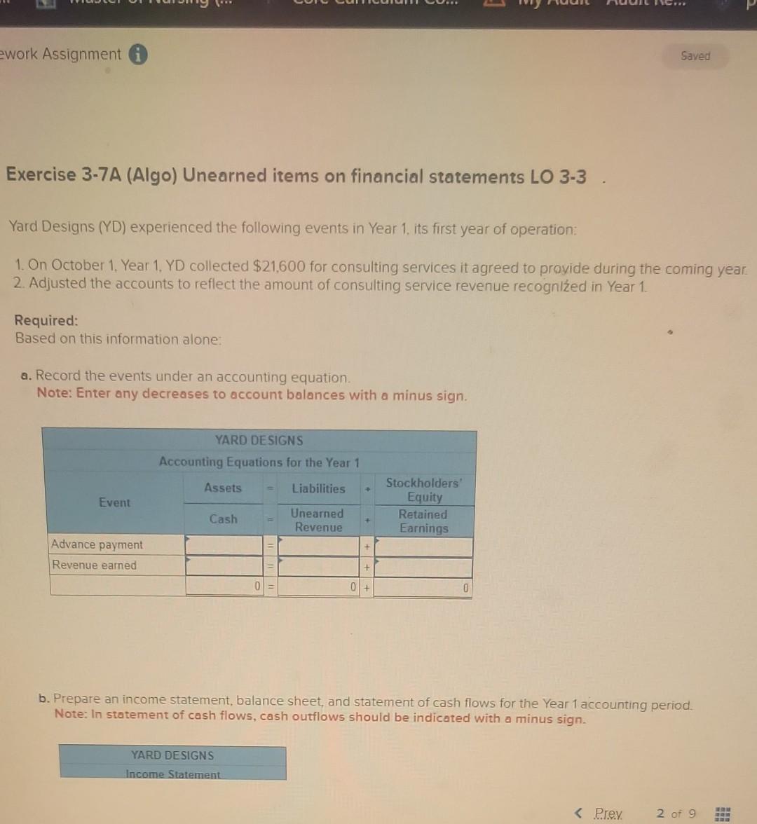 Solved Exercise 3-7A (Algo) Unearned items on financial | Chegg.com