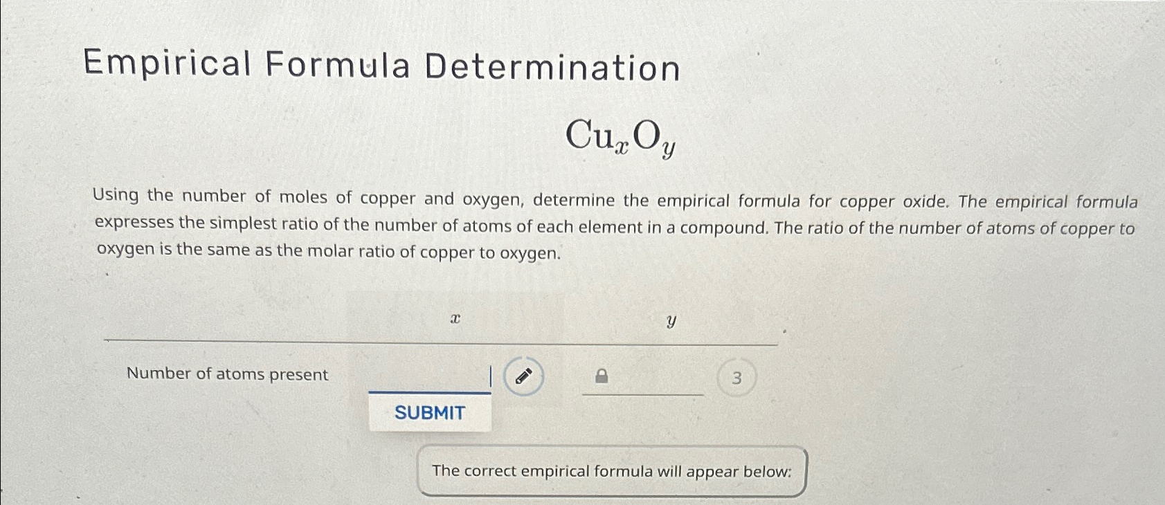 Empirical Formula DeterminationCuxOyUsing the number | Chegg.com