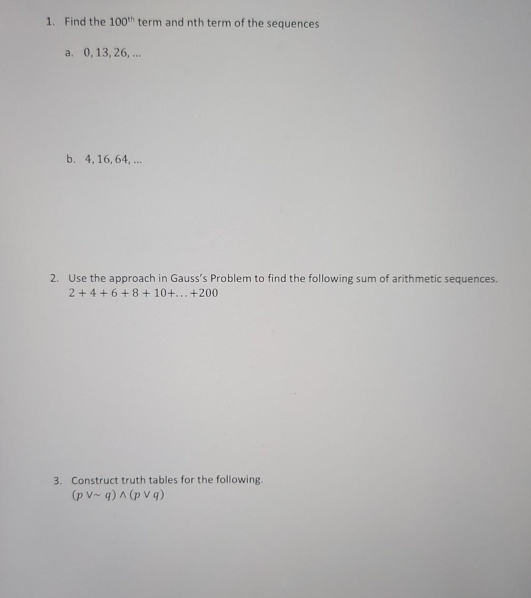 Solved 1. Find the 100th term and nth term of the sequences | Chegg.com