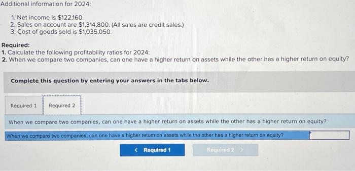 Solved Exercise 12-8 (Algo) Calculate profitability ratios | Chegg.com