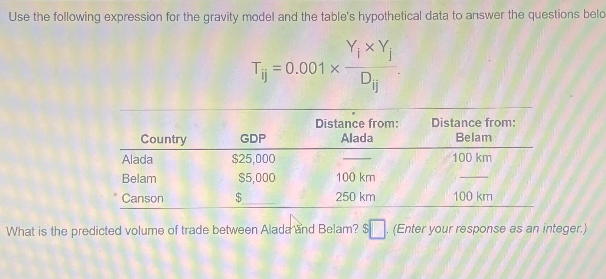 Solved Use the following expression for the gravity model | Chegg.com