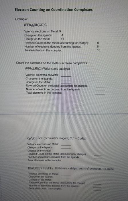 Solved Electron Counting On Coordination Complexes