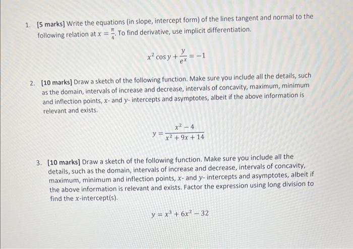 Solved 1. [5 marks] Write the equations (in slope, intercept | Chegg.com