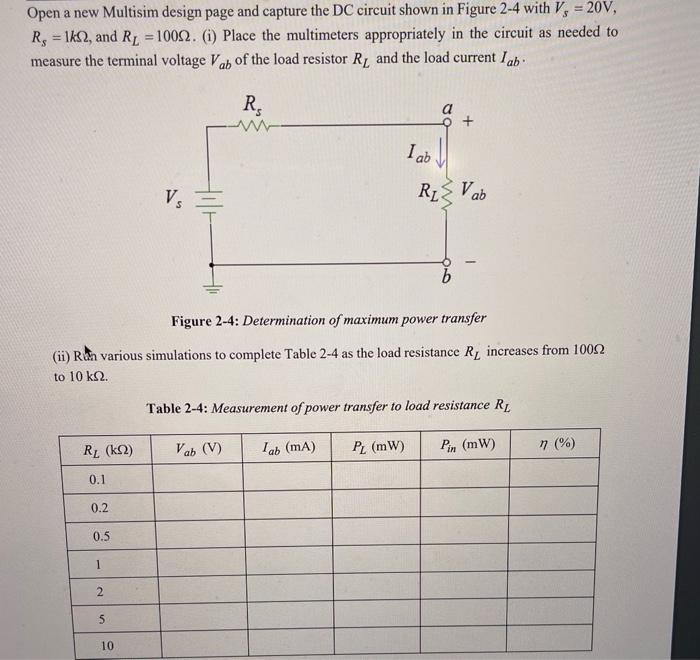 Solved Open a new Multisim design page and capture the DC | Chegg.com