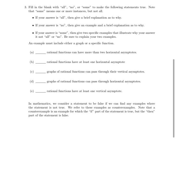 Solved 3. Fill in the blank with "all", "no", or "some" to | Chegg.com