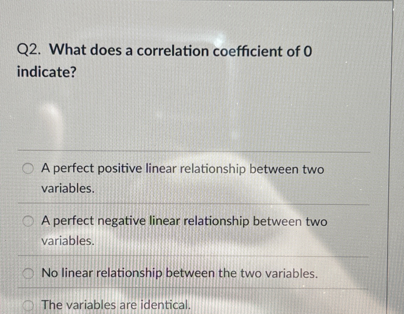 Solved Q2. ﻿What does a correlation coefficient of | Chegg.com