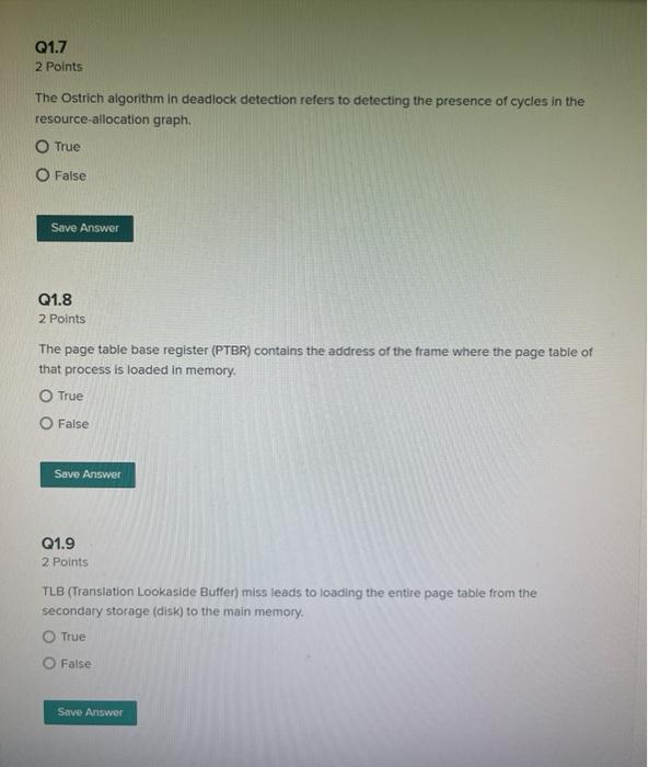 Solved Q1.7 2 Points The Ostrich algorithm in deadlock | Chegg.com