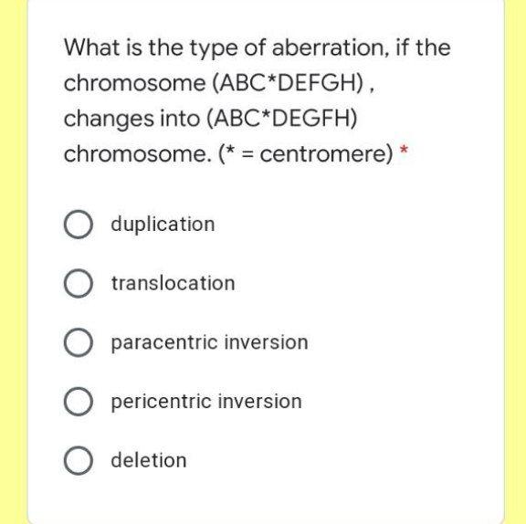Solved What is the type of aberration, if the chromosome | Chegg.com