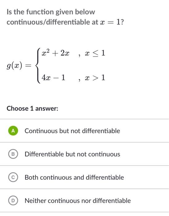 Solved Is the function given below continuous/differentiable | Chegg.com