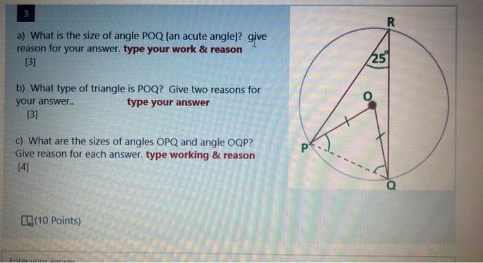 Solved a) What is the size of angle POQ [an acute angle]? | Chegg.com