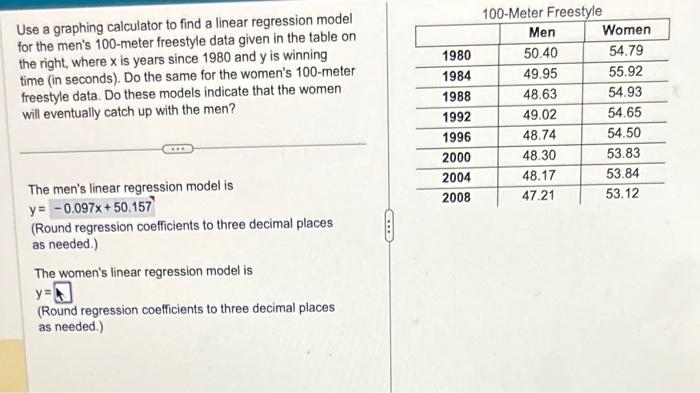 Solved Use a graphing calculator to find a linear regression | Chegg.com