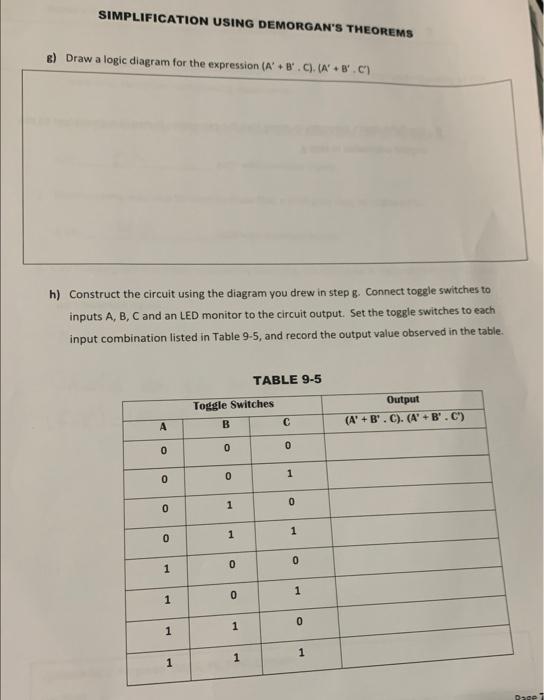 Solved SIMPLIFICATION USING DEMORGAN'S THEOREMS g) Draw a | Chegg.com