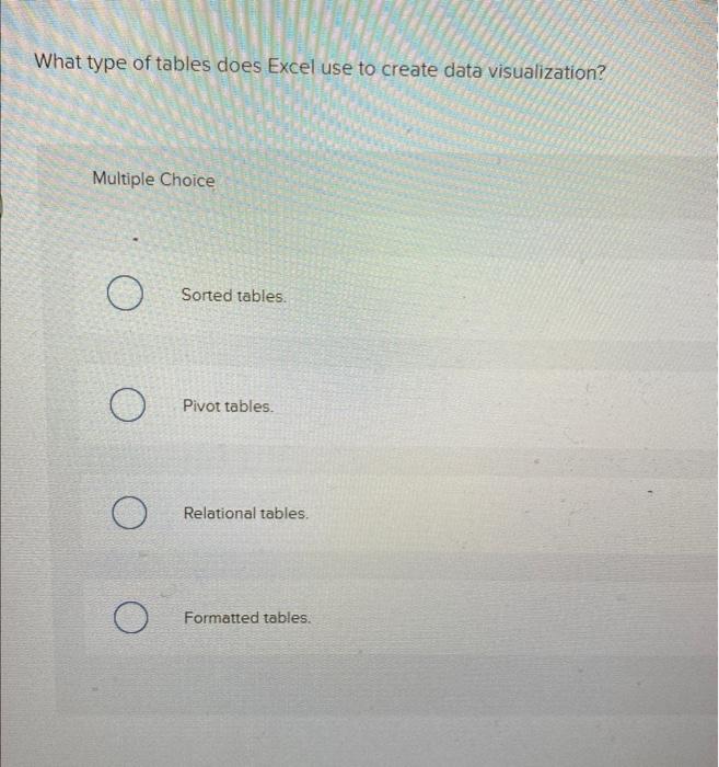 Solved What type of tables does Excel use to create data | Chegg.com