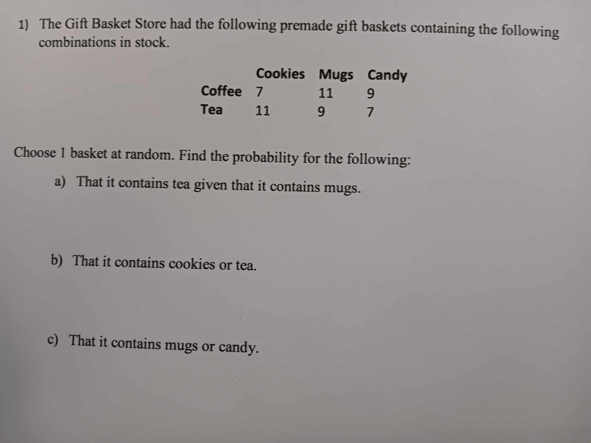 Solved The Gift Basket Store had the following premade gift | Chegg.com