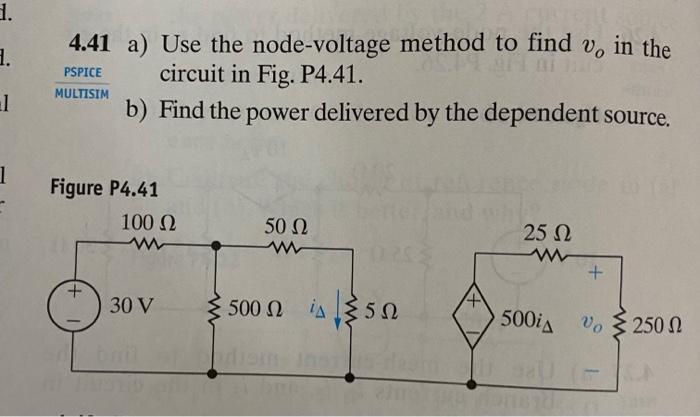 Solved 4.41 a) Use the node-voltage method to find vo in the | Chegg.com